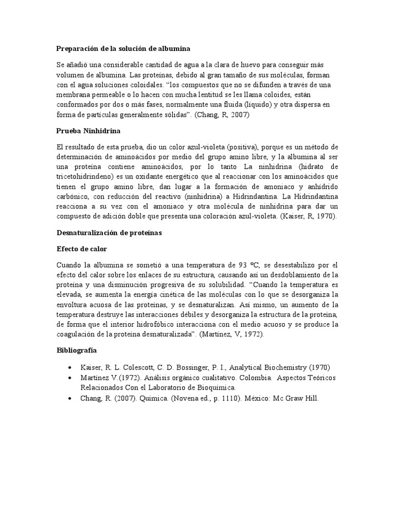 Preparación y caracterización de una solución de albumina a través de ...