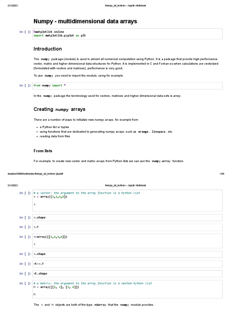 Numpy - All - Lectures - Jupyter Notebook | PDF | Array Data Structure | Matrix (Mathematics)