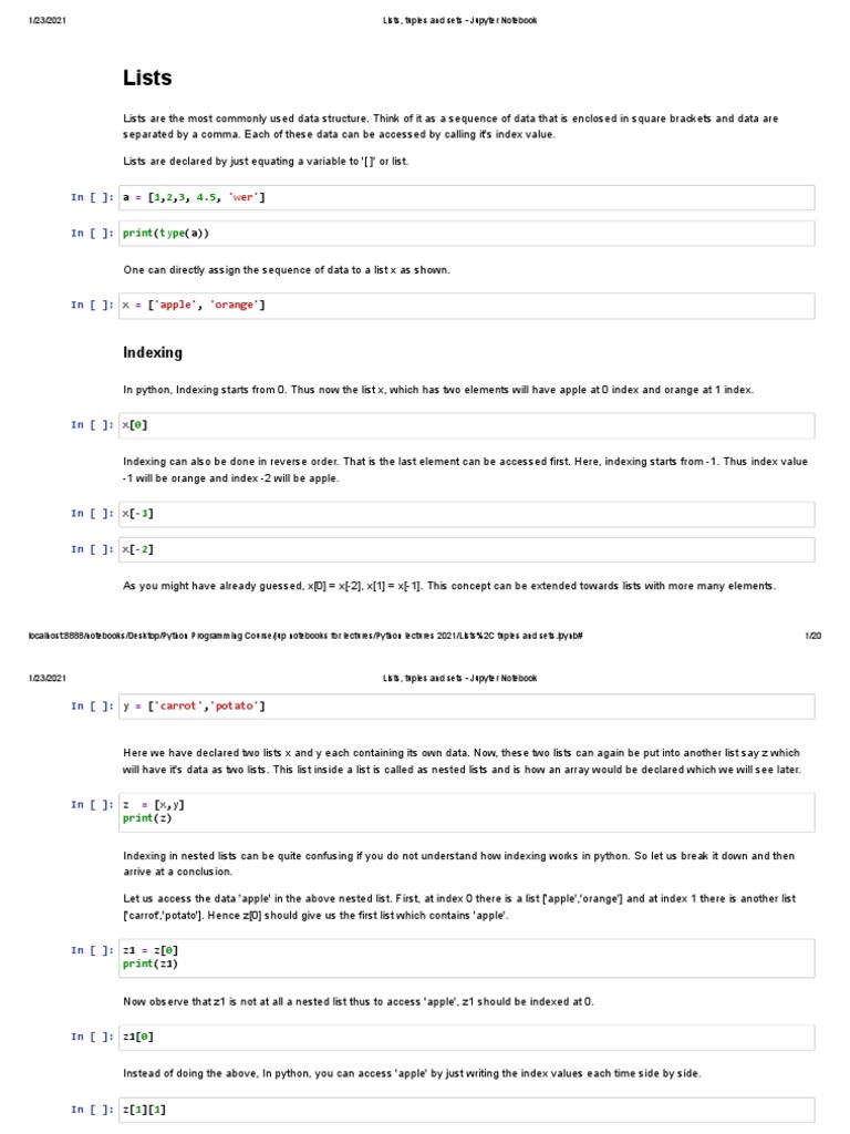 Lists Tuples And Sets Jupyter Notebook Pdf Python Programming Language Function 3919