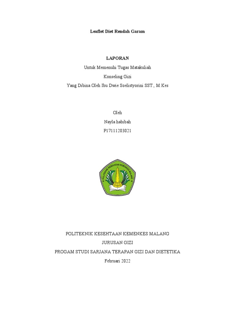 Leaflet Diet Rendah Garam | PDF