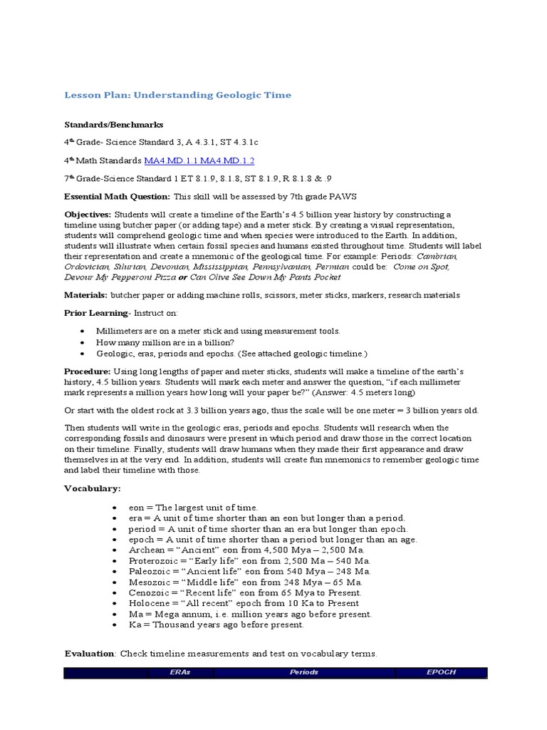 Lessonplangeologictime | PDF | Geologic Time Scale | Earth Sciences