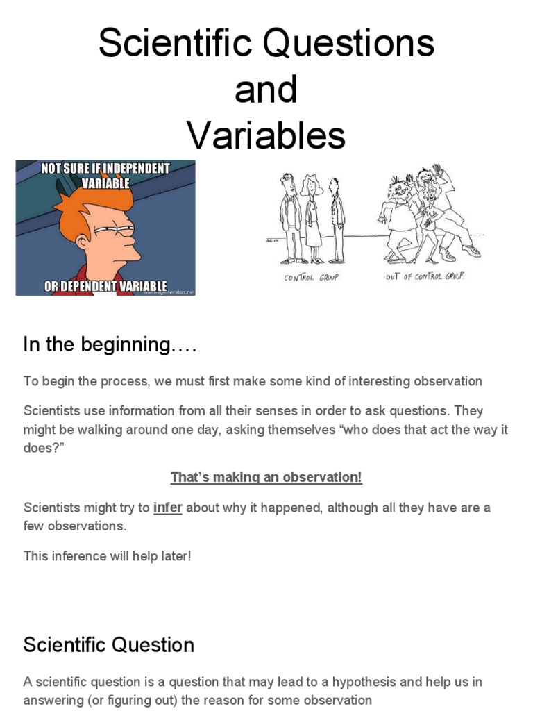 Scientific Questions and Variables | PDF | Experiment | Question