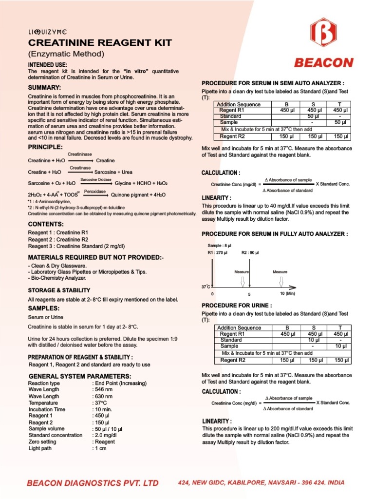 Creatinine - Enzymatic | PDF | Creatinine | Chemistry