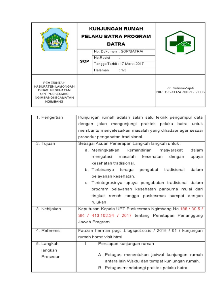 Sop Kunjungan Rumah Batra | PDF
