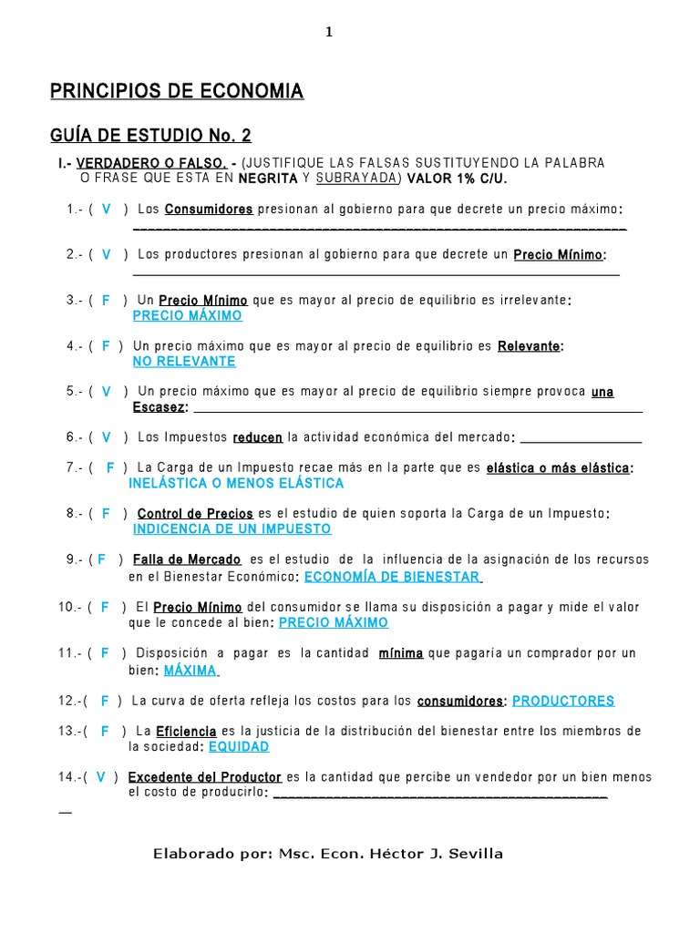 GUIA No.2 SEGUNDO PARCIAL Principios de Economia Unah | PDF | Excedente económico | Precios