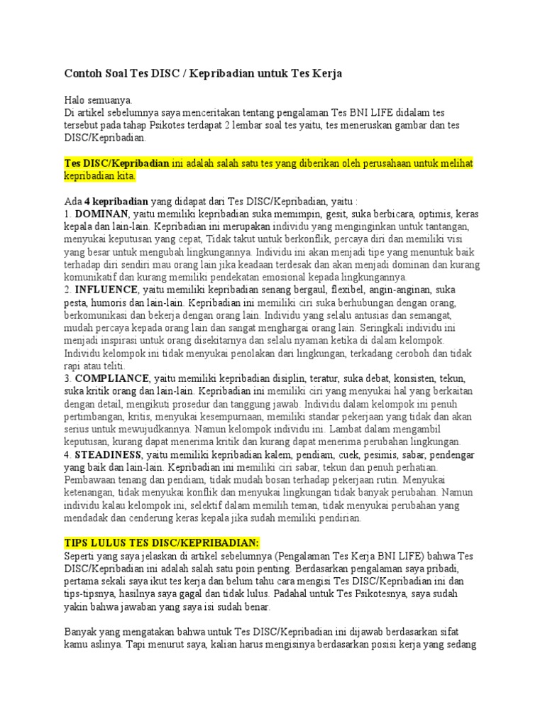 Contoh Soal Tes DISC | PDF | Kesehatan Holistik