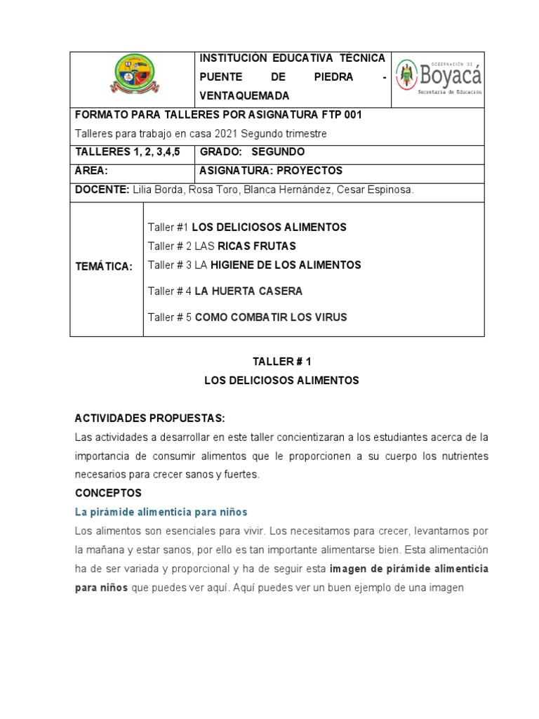 Taller Proyectos 2º Segundo Trim | PDF | Alimentos | Vegetales