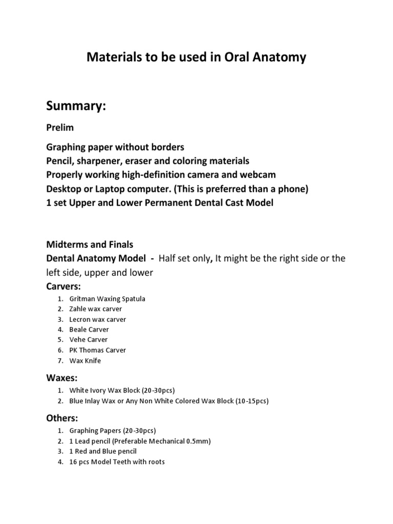 Essential Materials for Oral Anatomy | PDF | Home & Garden