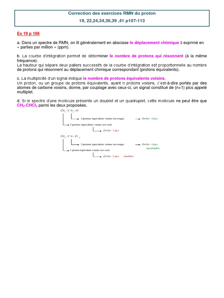 Exercices Corrigés RMN du Proton | PDF | Spectroscopie RMN | Cétone