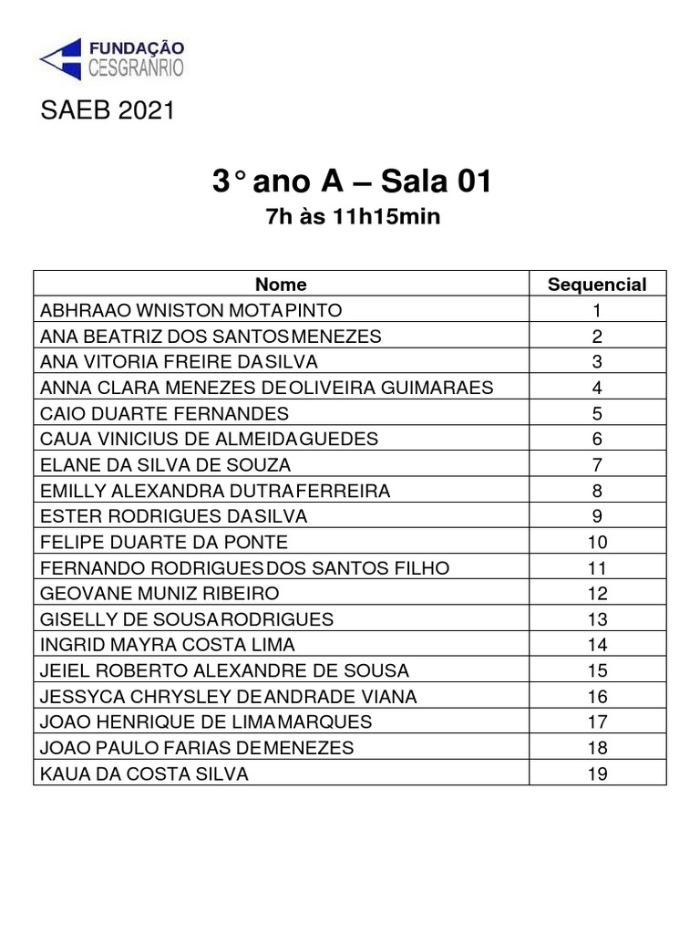 SAEB 2021 - Lista de Salas | PDF SAEB 2021 - Lista de Salas | PDF