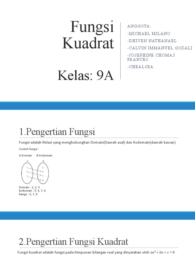 Presentasi MTK Fungsi Kuadrat (Kelompok 5, Kelas 9A) | PDF