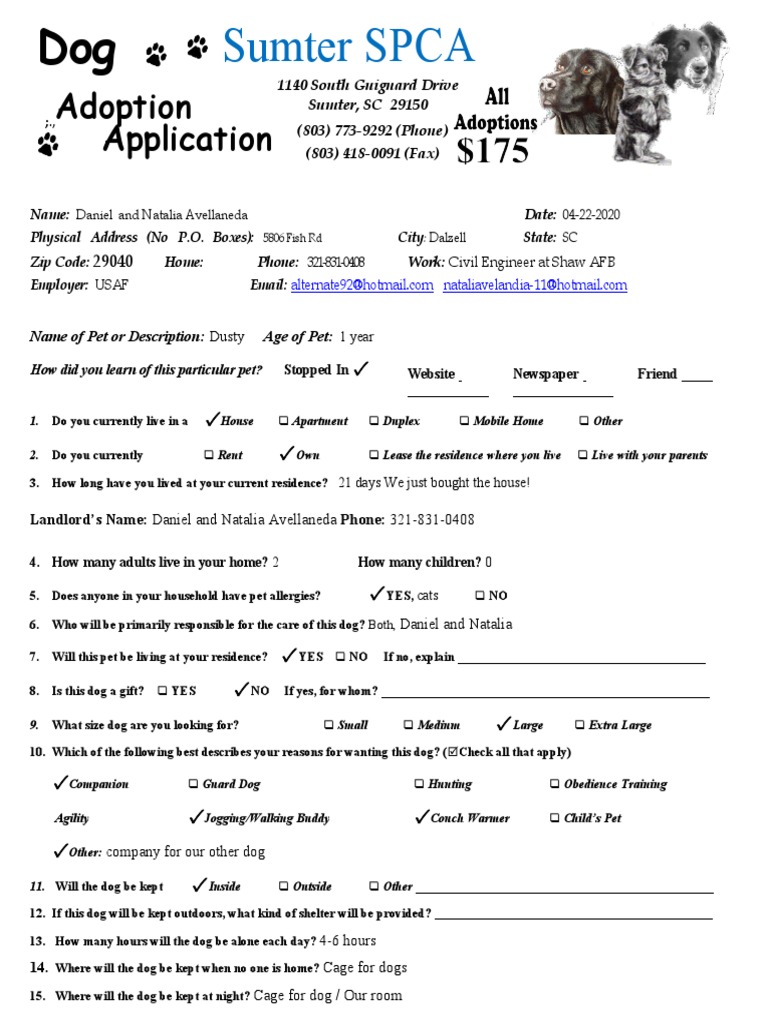 Dog Adoption Application | PDF | Dogs | Neutering
