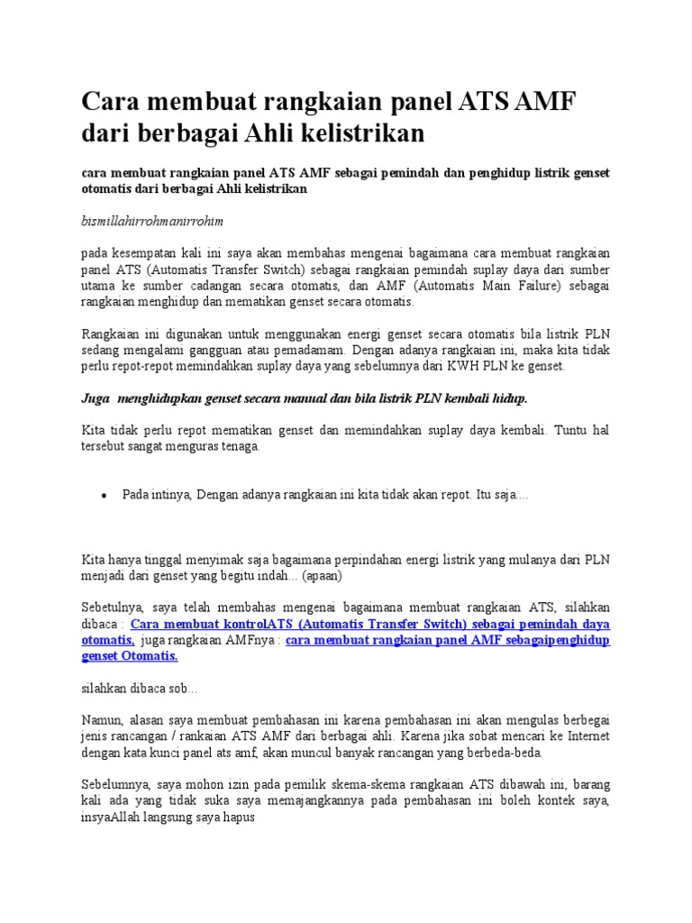 Rangkaian Panel ATS AMF Genset 3 Phase | PDF | Sains & Matematika ...