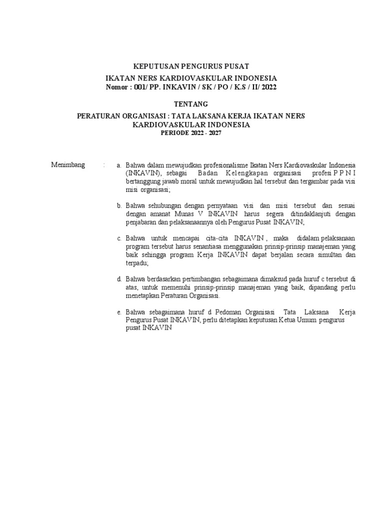 Peraturan Organisasi INKAVIN 2022-2027 | PDF | Karier & Perkembangan ...