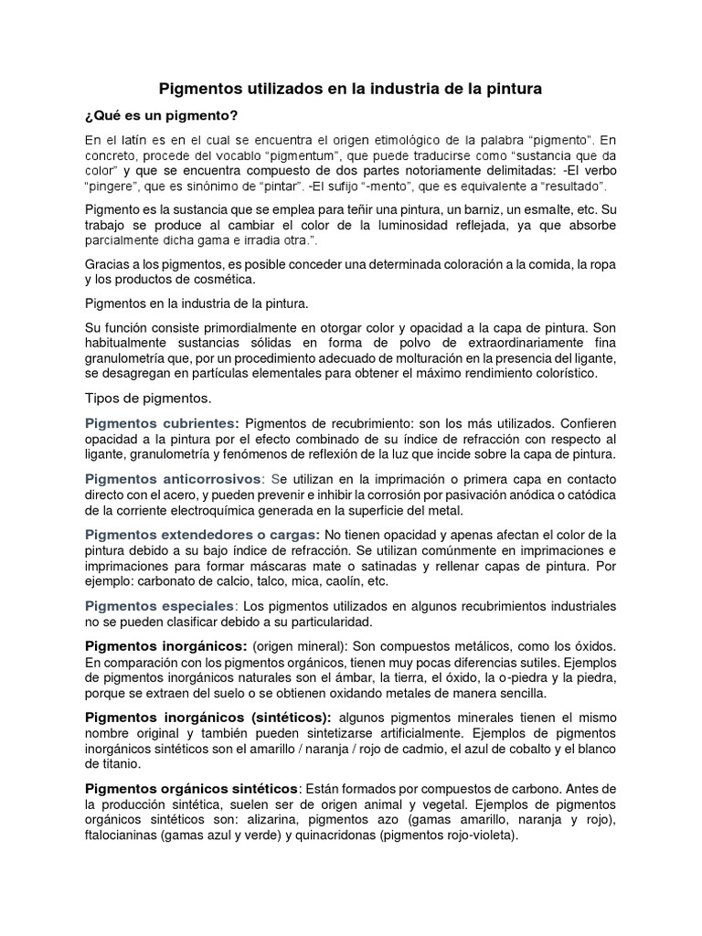 Pigmentos español | PDF | Pigmento | Color