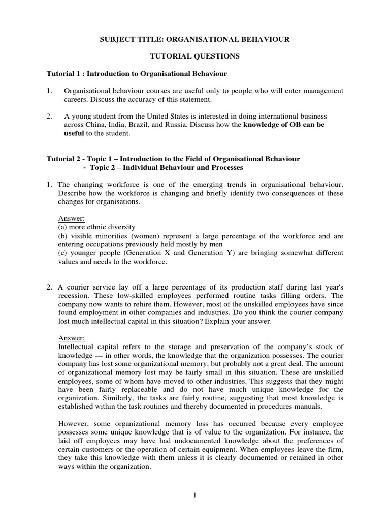Organisation Behaviour Tutorial | PDF | Organizational Behavior ...