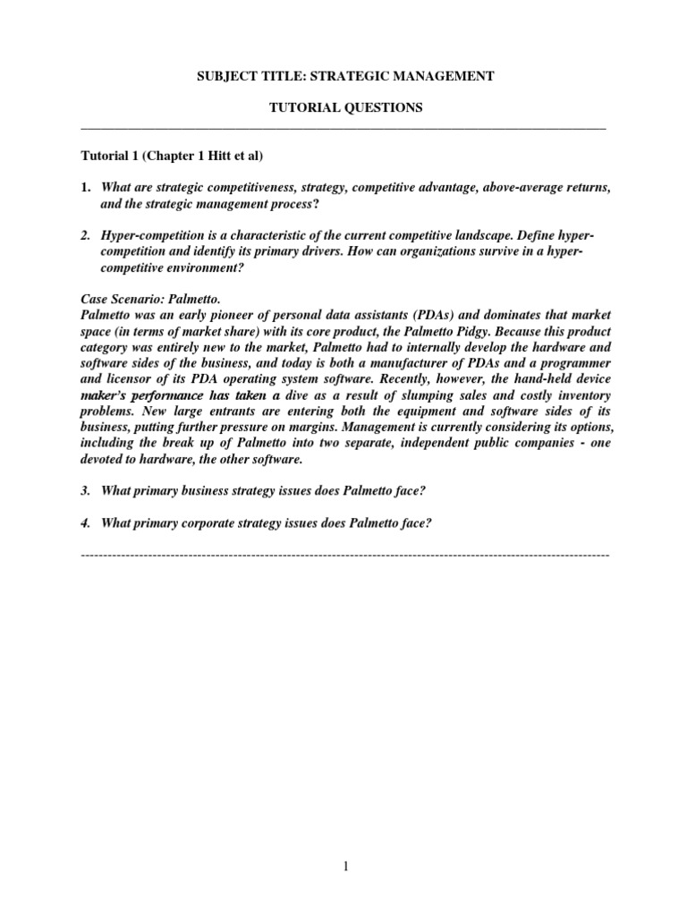 Strategic Management Tutorial Questions | PDF | Strategic Management ...