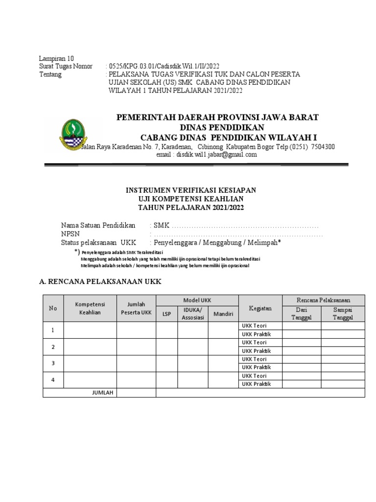 Verifikasi UKK SMK Wilayah 1 2021/2022 | PDF