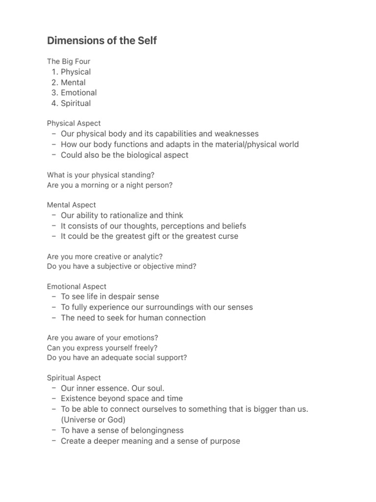 Four Dimensions of Self Explained | PDF | Self-Improvement