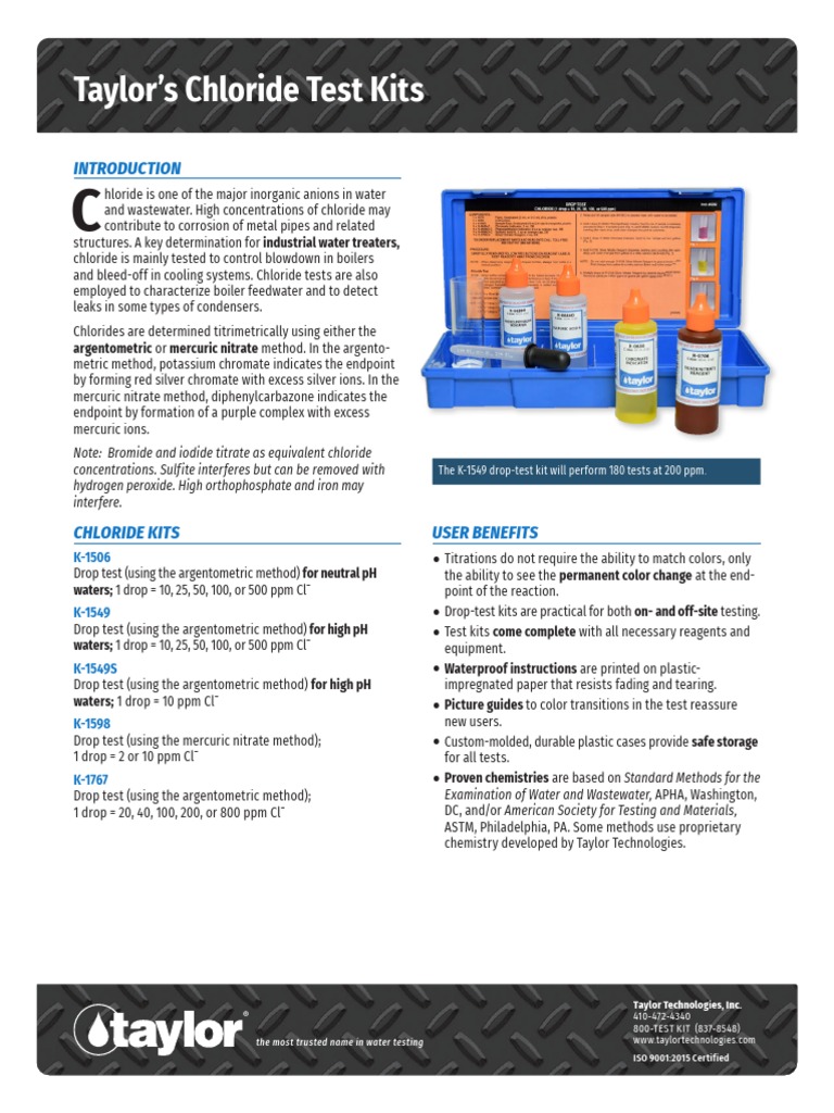 Taylor Chloride Test Kits | PDF | Chloride | Ph