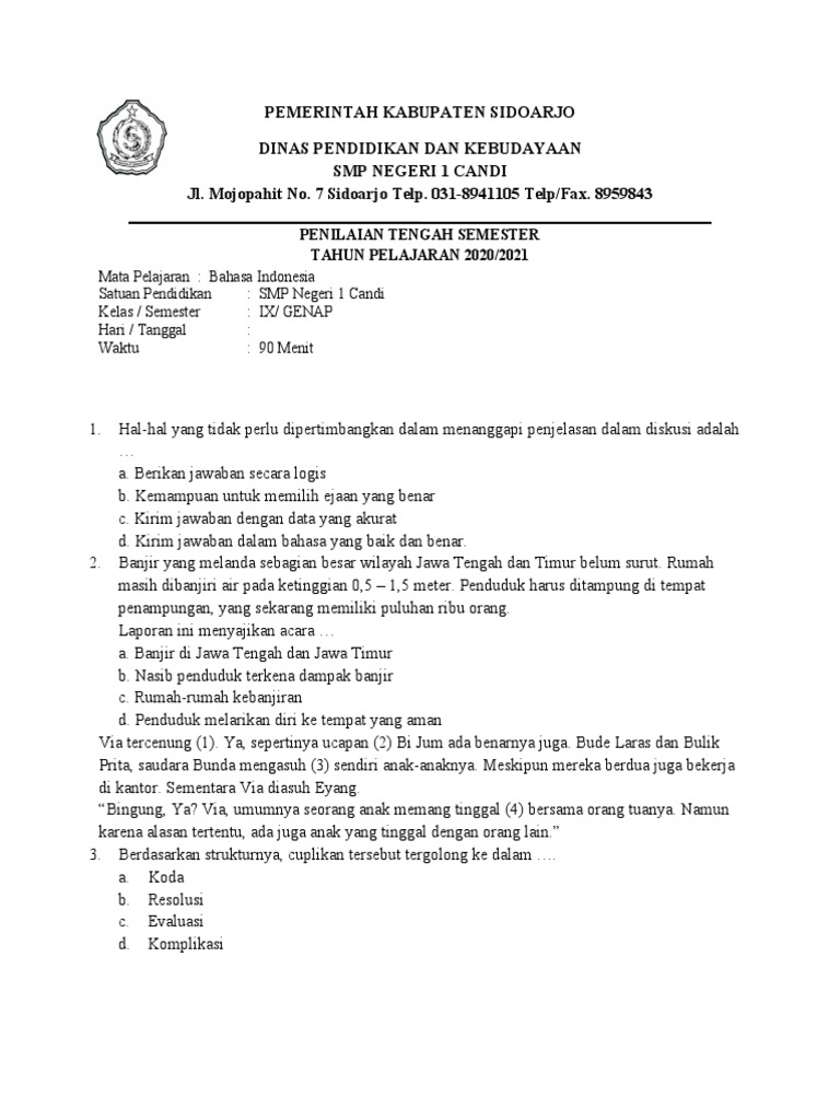 Soal PTS Kelas 9 Genap | PDF