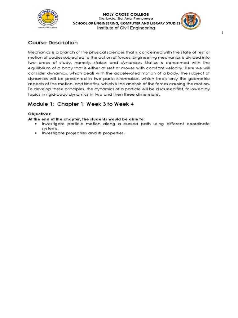 Module 1 Chapter 1 Week 3 To Week 4 Dynamics of Rigid Bodies | PDF | Acceleration | Velocity