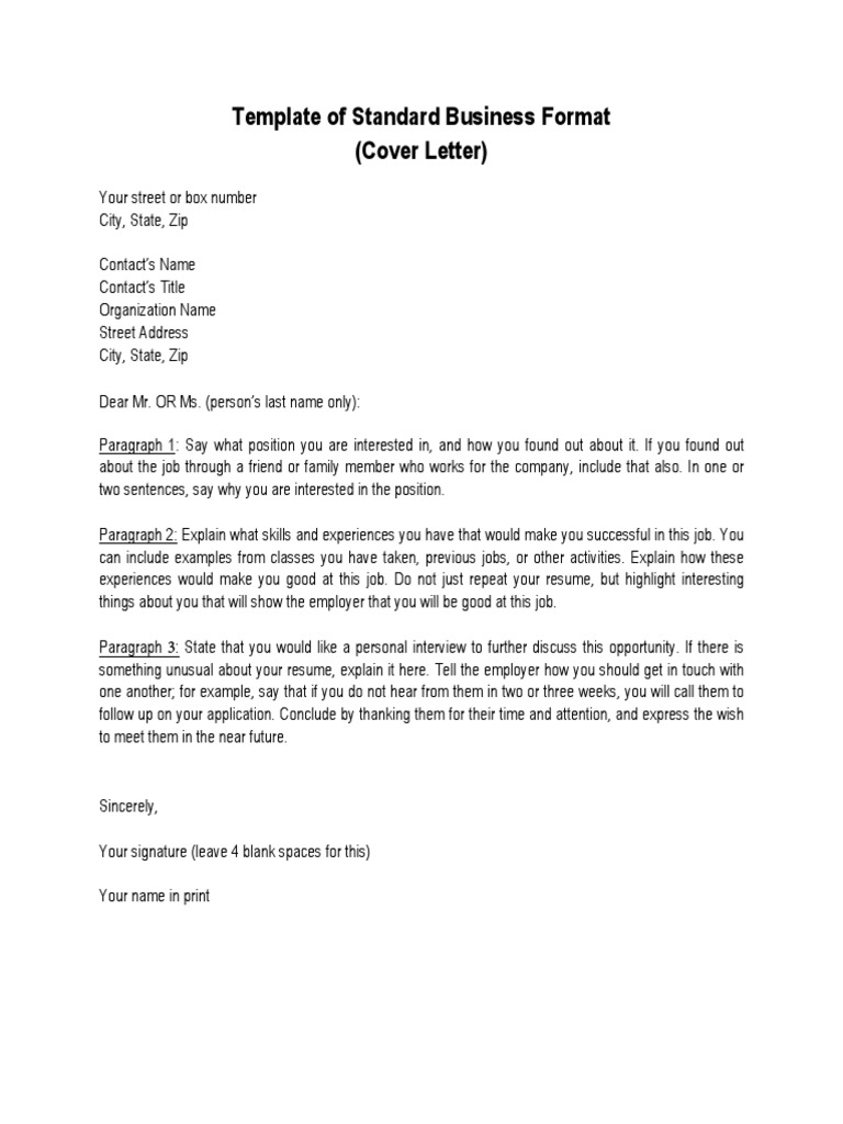 Template of Standard Business Format (Cover Letter) | PDF | Résumé ...