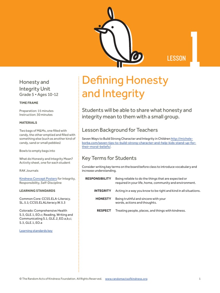 Defining Honesty and Integrity: Lesson | PDF | Integrity | Dorothy Gale
