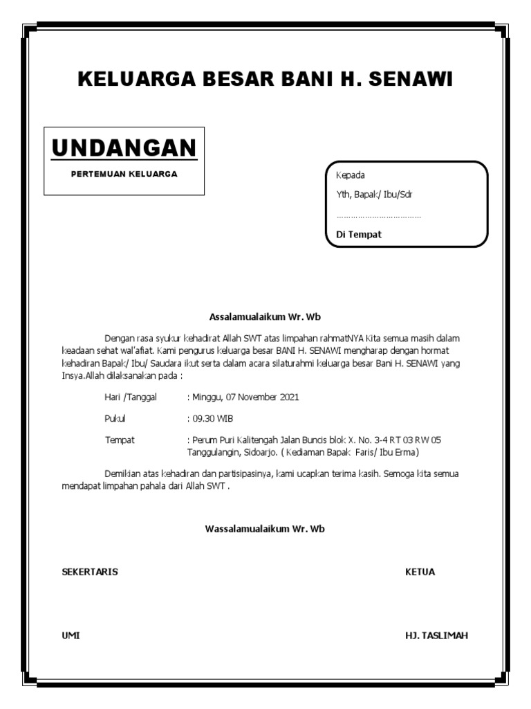 Undangan Bani H Senawi | PDF