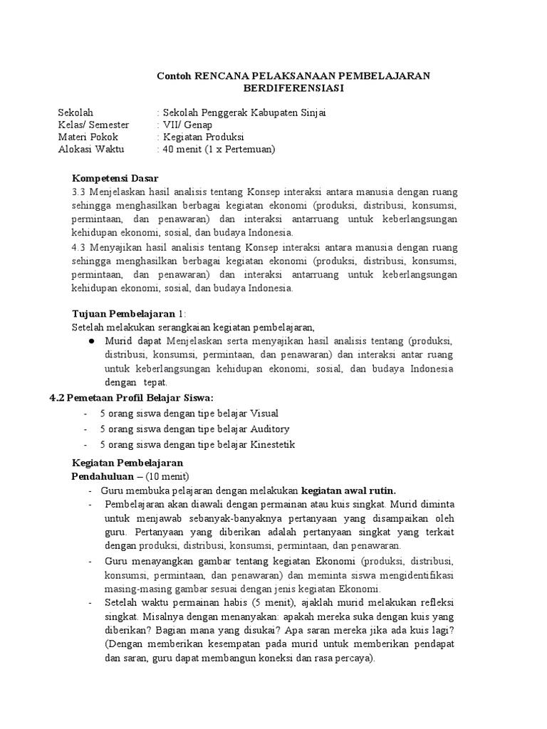Contoh RPP Berdiferensiasi | PDF | Seni