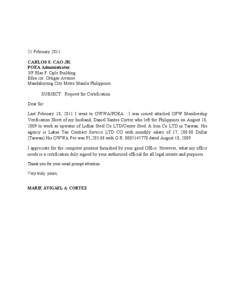 Letter Poea | PDF | Economy Of The Philippines | Philippines