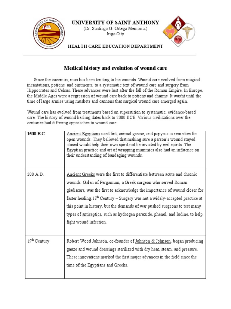 Evolution of Wound Care History | PDF | Wound | Health Sciences