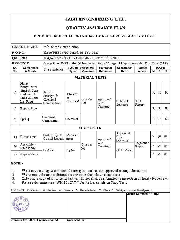 Jash Engineering LTD.: Quality Assurance Plan | PDF | Valve ...