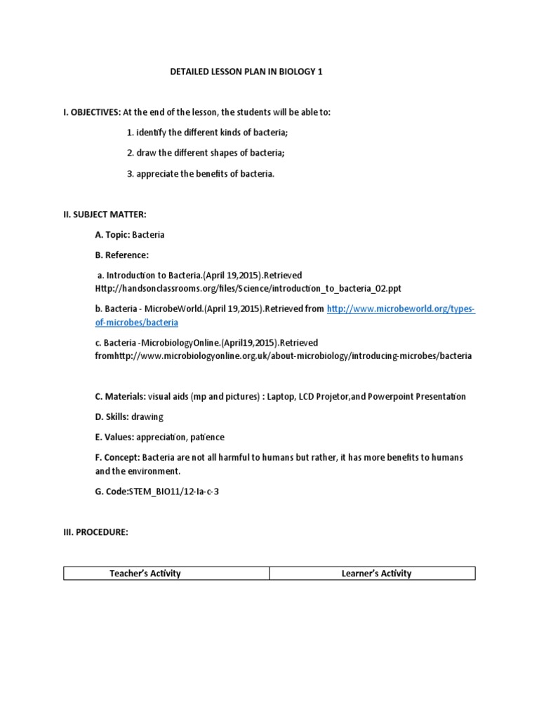 Detailed Lesson Plan in Biology 1 | PDF | Bacteria | Yogurt