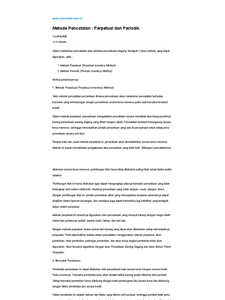Metode Pencatatan Perpetual vs Periodik | PDF | Pengelolaan Keuangan ...