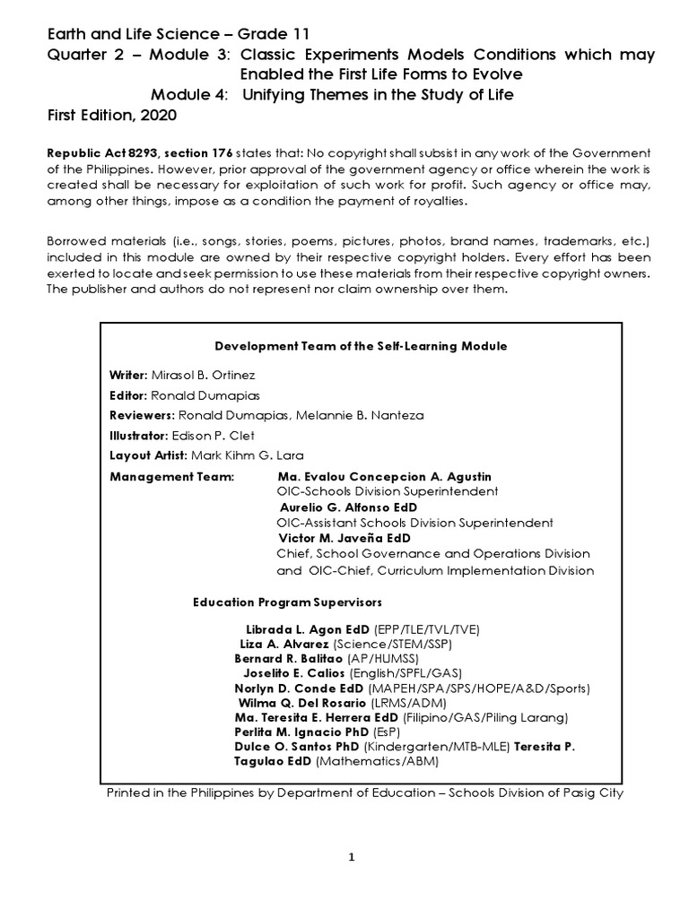 Earth and Life Science Q2 W2 M3 4 | PDF | Life | Organisms