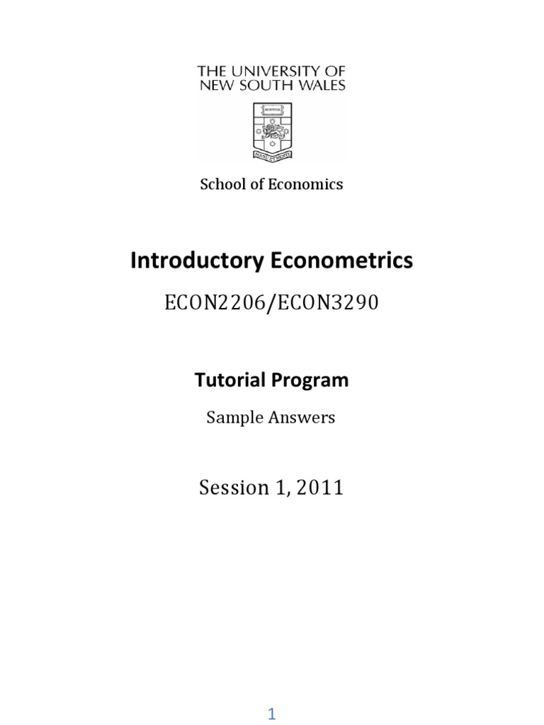 Unsw Econ2206 Solutions Semester 1 2011 Introductory Eco No Metrics Pdf Ordinary Least