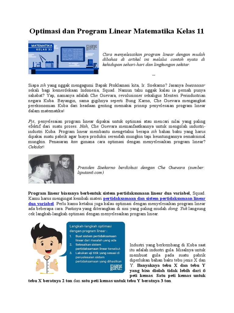 Optimasi Dan Program Linear Matematika Kelas 11 | PDF