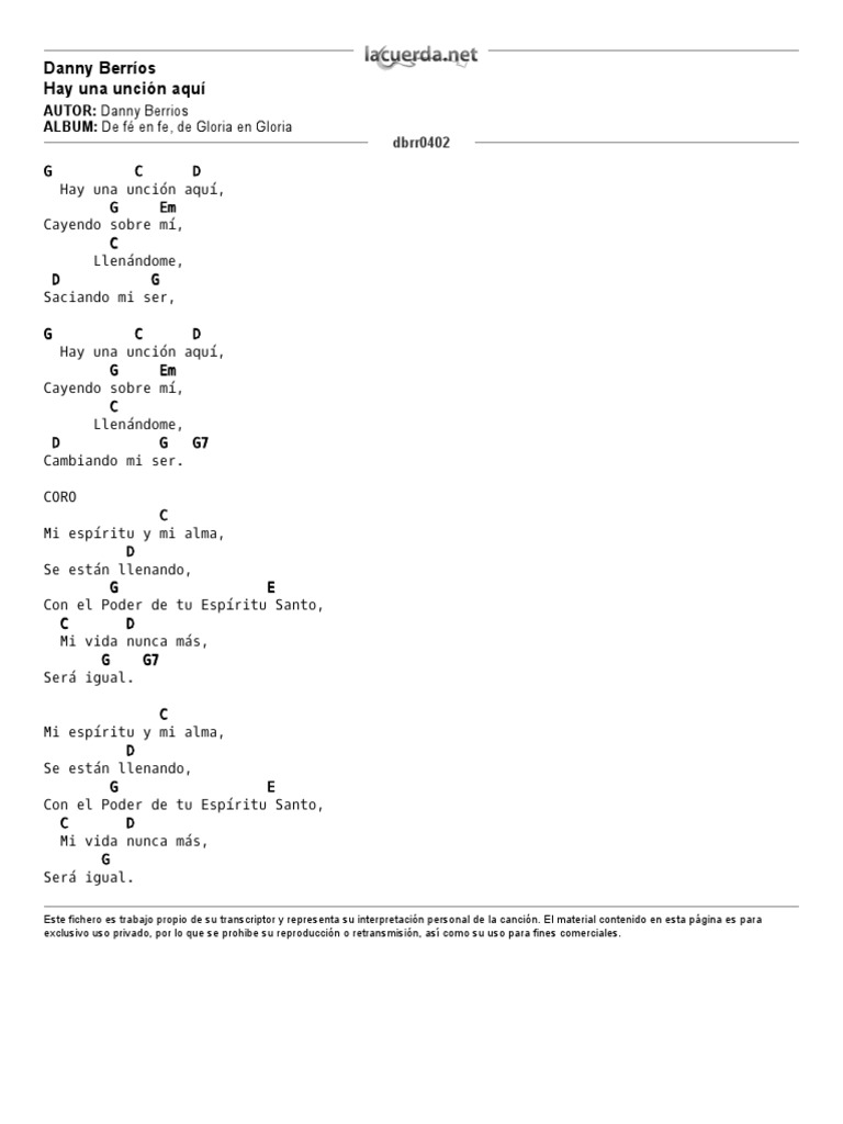 Danny Berríos, Hay Una Unción Aquí: Letra y Acordes | PDF