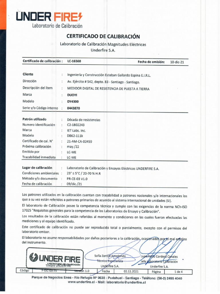 Cert. Calibración DUOYI | PDF