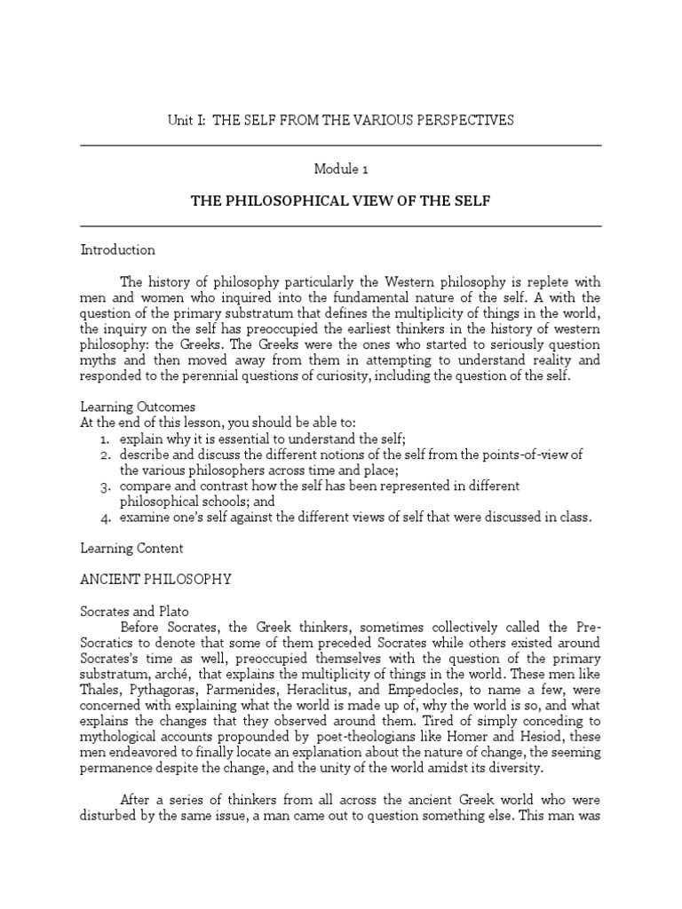 Understanding The Self - Module 1 | PDF | Soul | Socrates