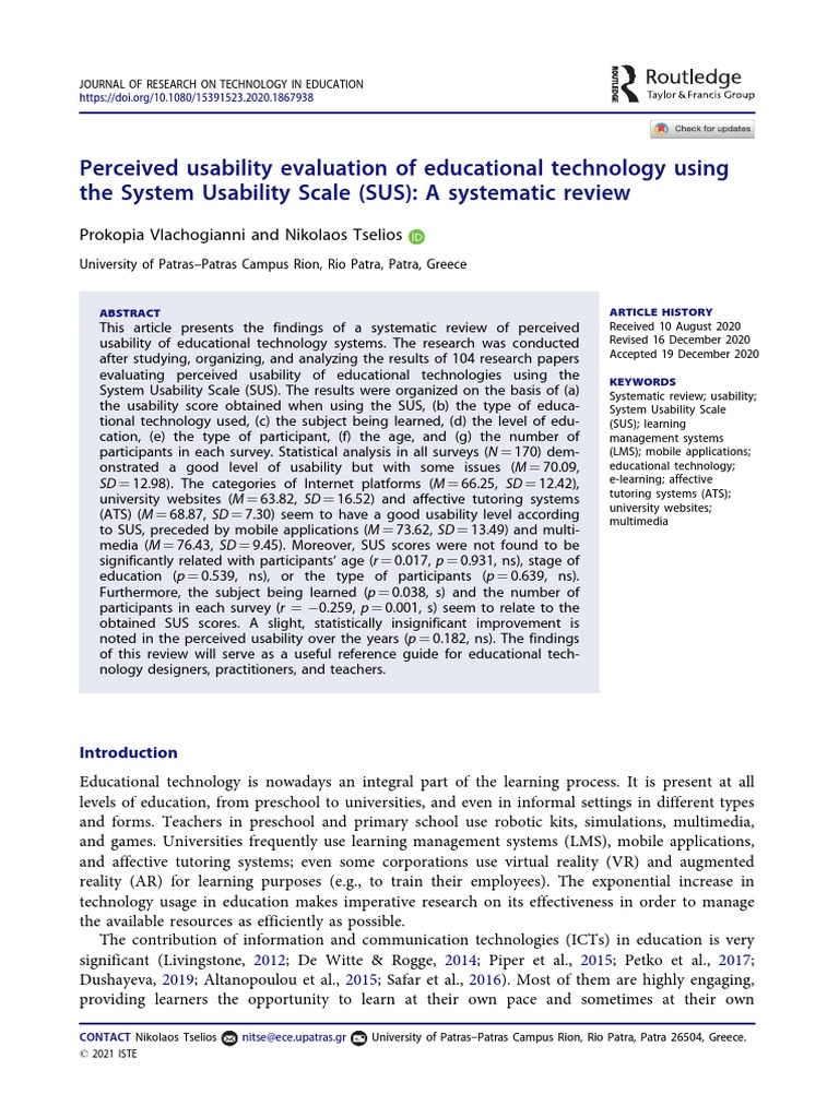 Perceived Usability Evaluation of Educational Technology Using The System Usability Scale (SUS ...