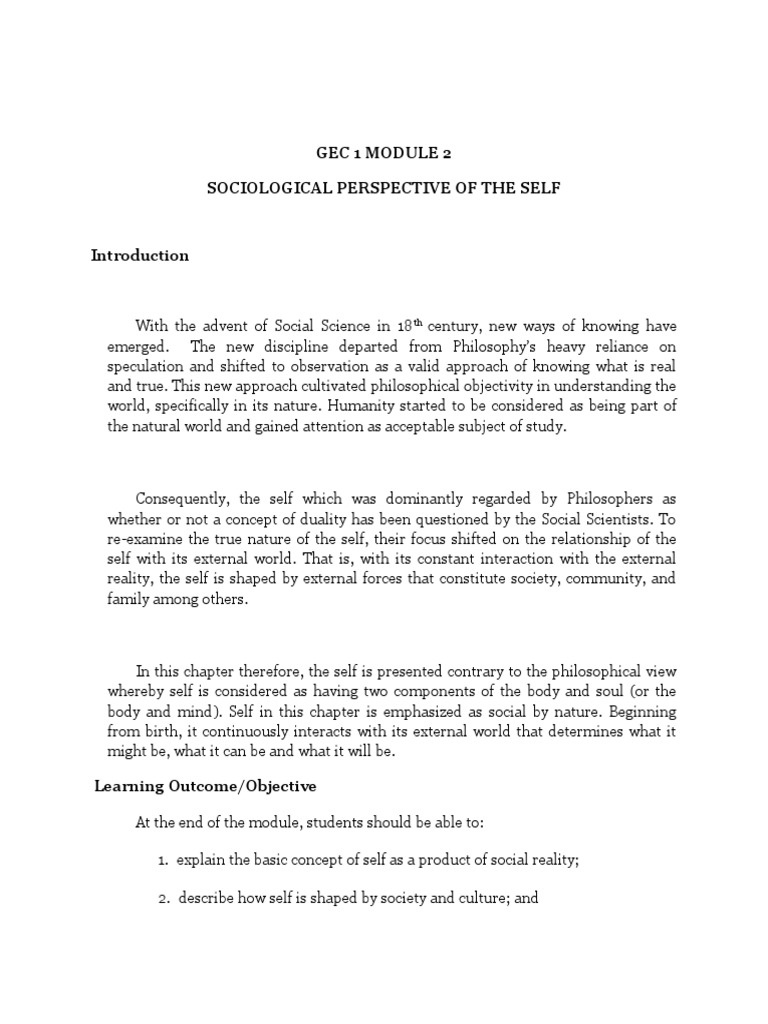 Understanding The Self - Module 2 | PDF | Self | Reality