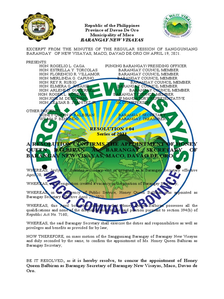 A Resolution Confirms The Appointment of Honey Queen Balbiran As ...