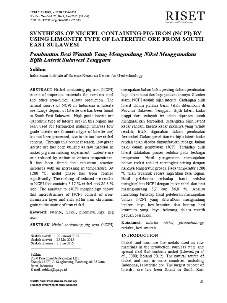 NIckel Pig Iron (NPL) | PDF | Teknologi & Rekayasa