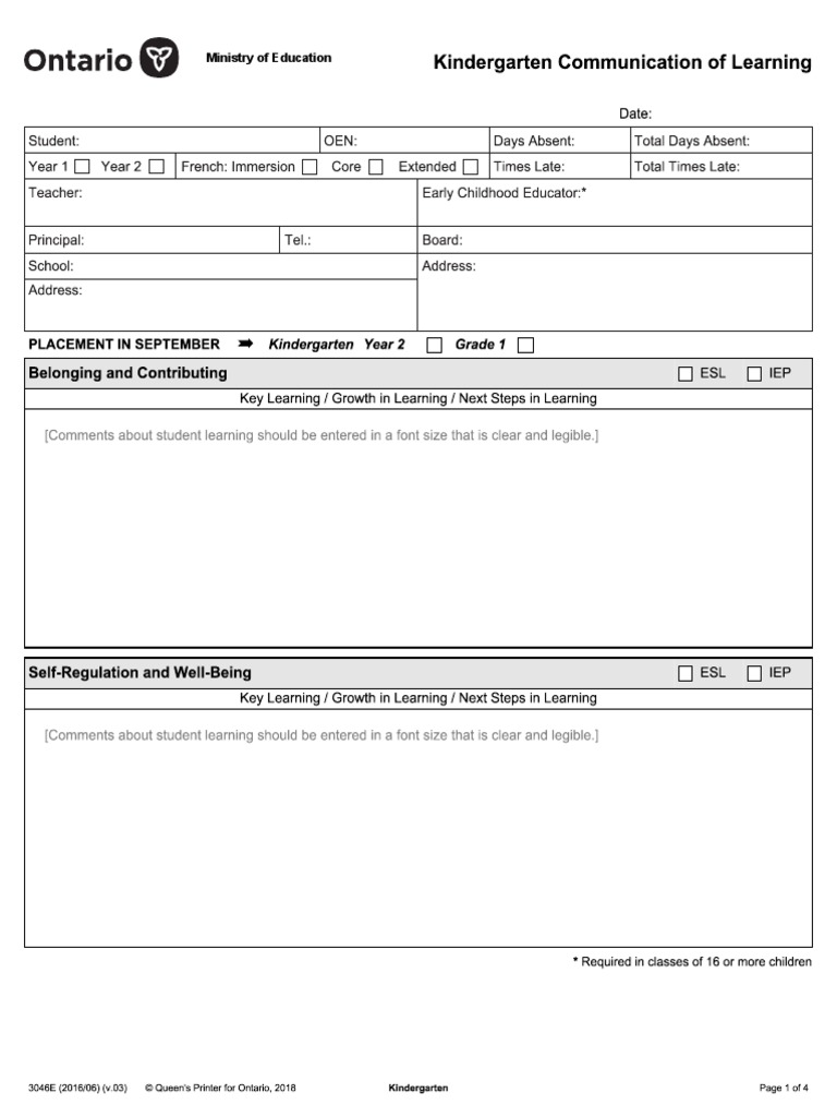 Kindergarten Communication of Learning - Ontario | Download Free PDF ...