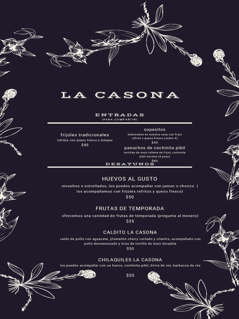 Menu La Casona Delicias | PDF | Alimentos | Ingredientes de comida