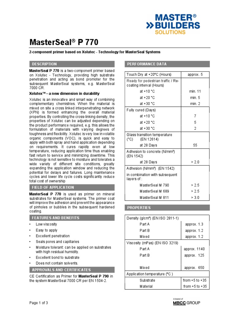 Masterseal P 770 | PDF | Humidity | Concrete