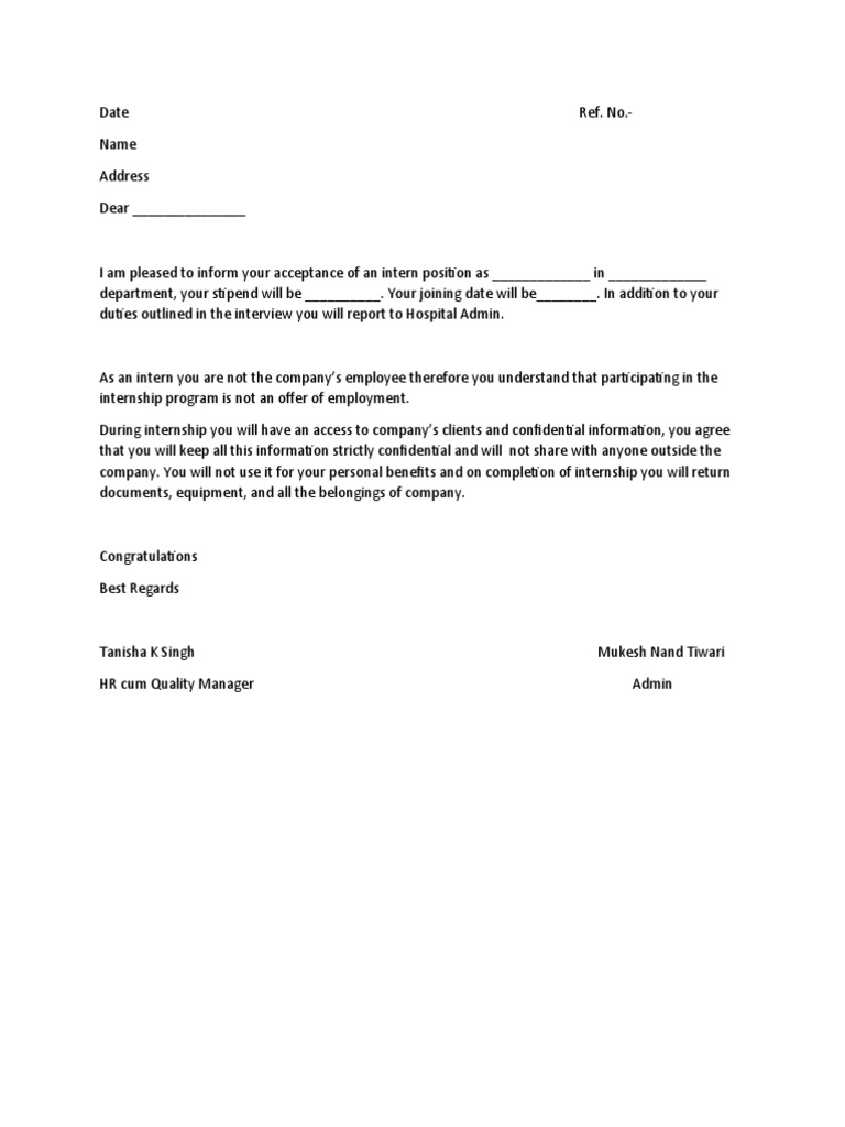 Internship Offer Letter | PDF