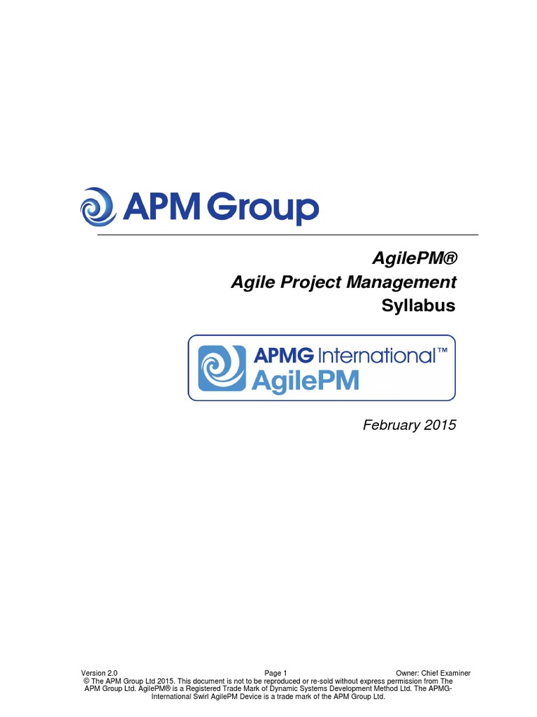 Agilepm Agile Project Management Syllabus Pdf Agile Software